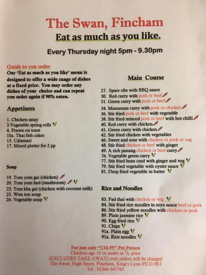 Menu at Swan at Fincham pub & bar, Fincham, 72 High St