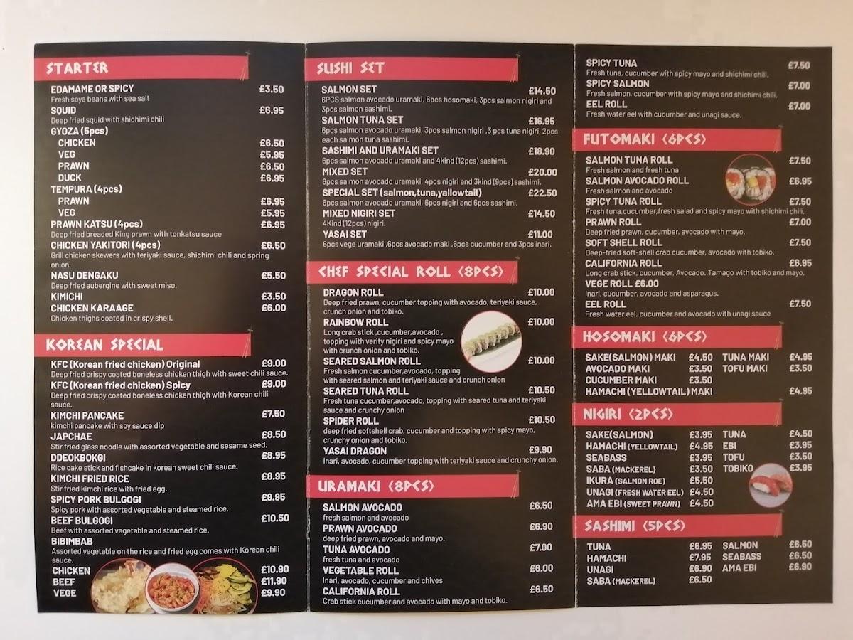 Carta del restaurante ikigai japanese and korean cuisine, Londres