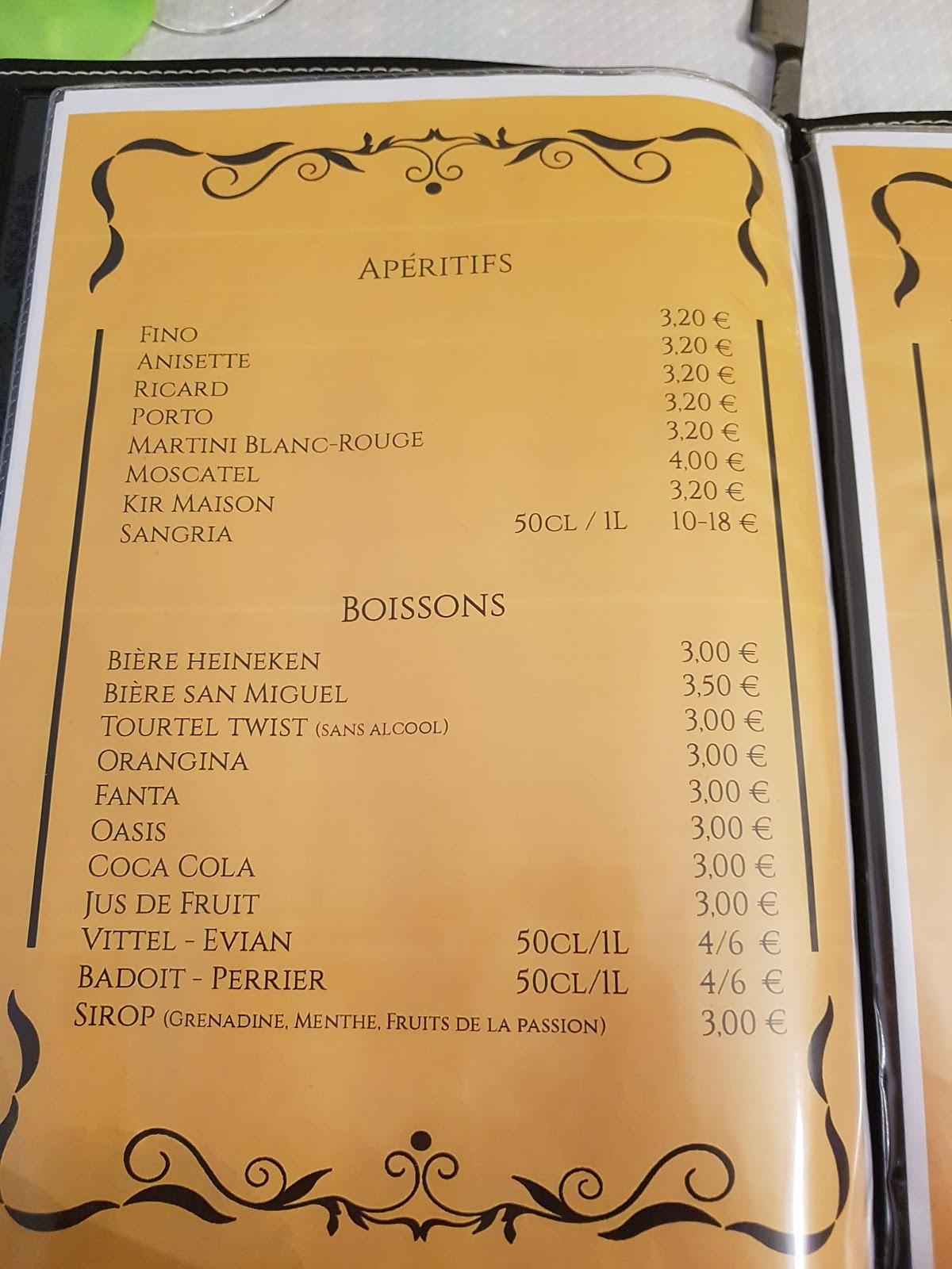 Menu at Chez Ramona restaurant, Paris