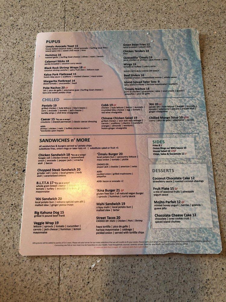 Menu at Grotto Bar, Lahaina