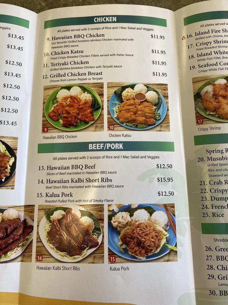 Menu at Haiku Hawaiian BBQ, Salinas