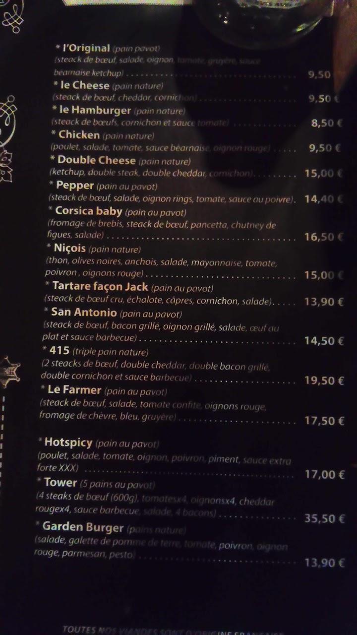 Menu at Jack Saloon 415 restaurant, Tulle