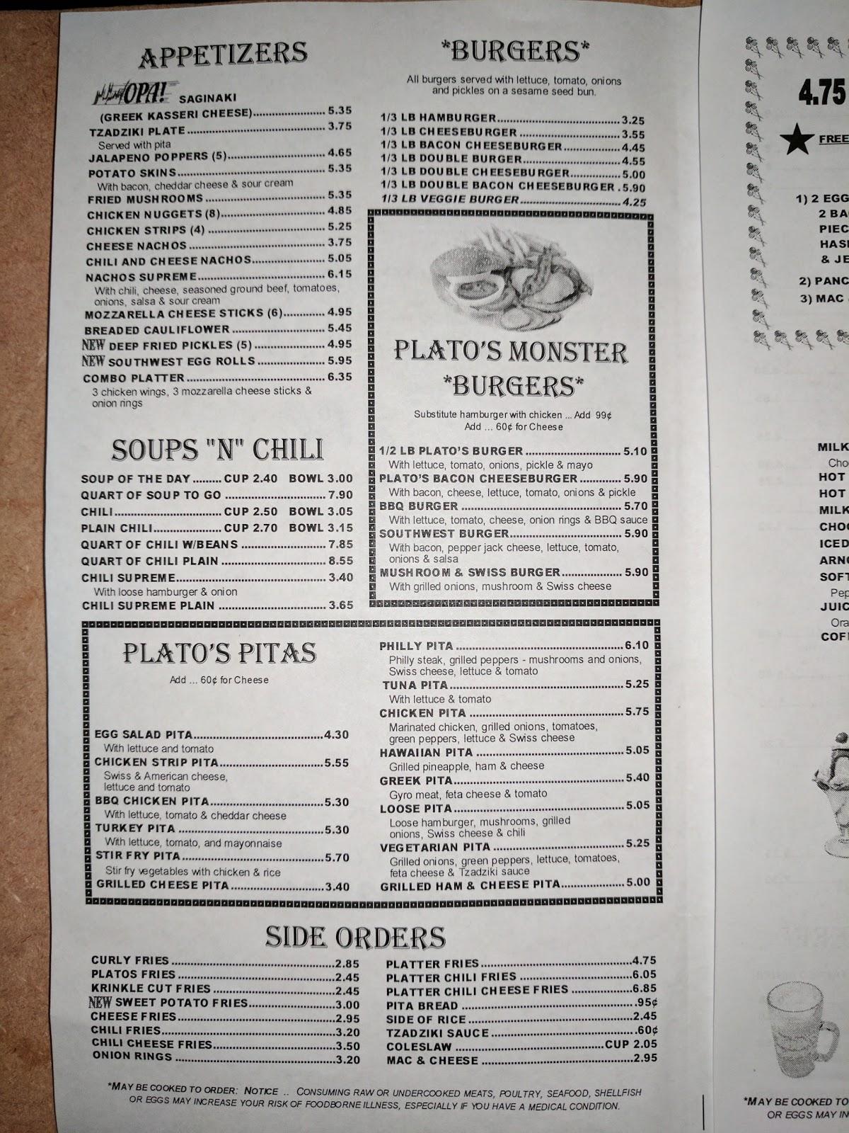 Menu at Plato's Place & Coney Island restaurant, Garden City