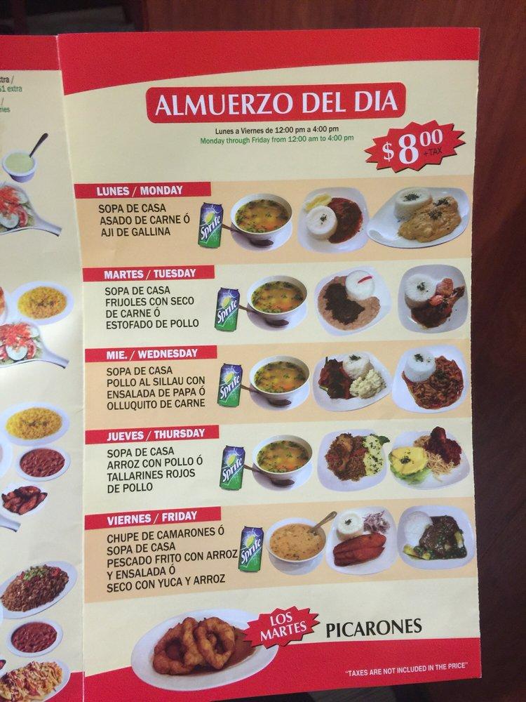 Carta del restaurante Sabor Peruano, Nueva York, 98-53 Corona Ave.