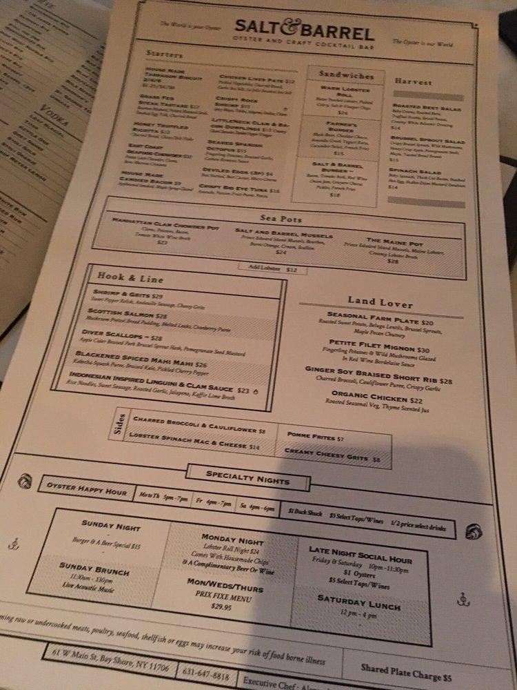 Menu at Salt & Barrel, Bay Shore