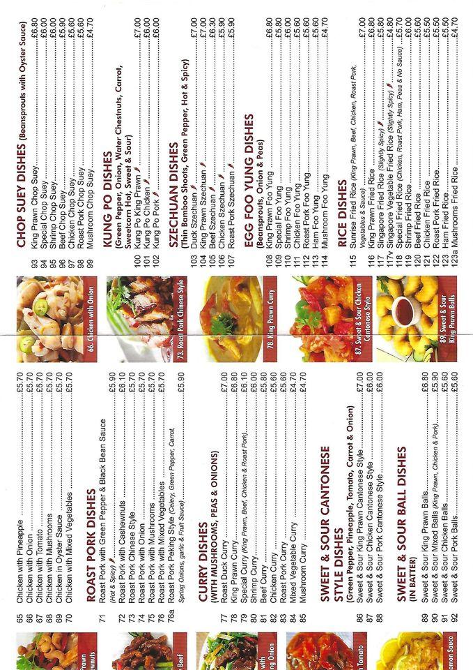 Menu at Sunrise Chinese Takeaway fast food, Clowne, 87 North Rd