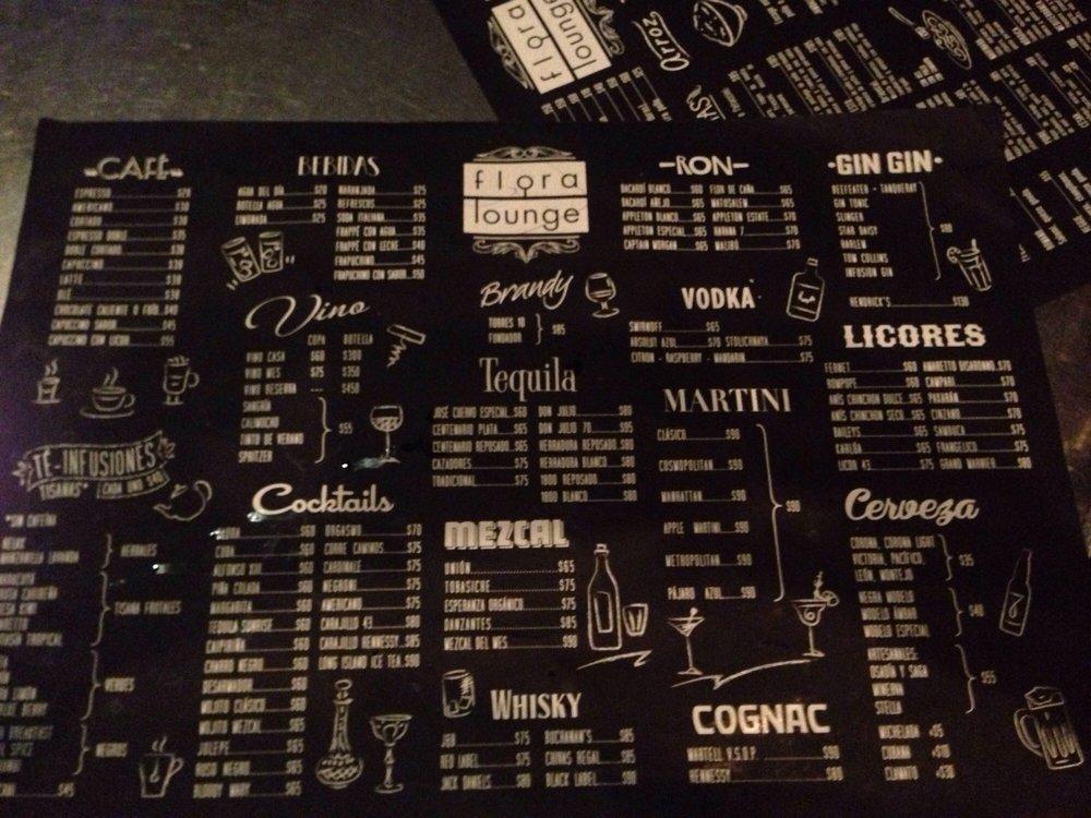 Carta del restaurante Flora Lounge, Ciudad del México