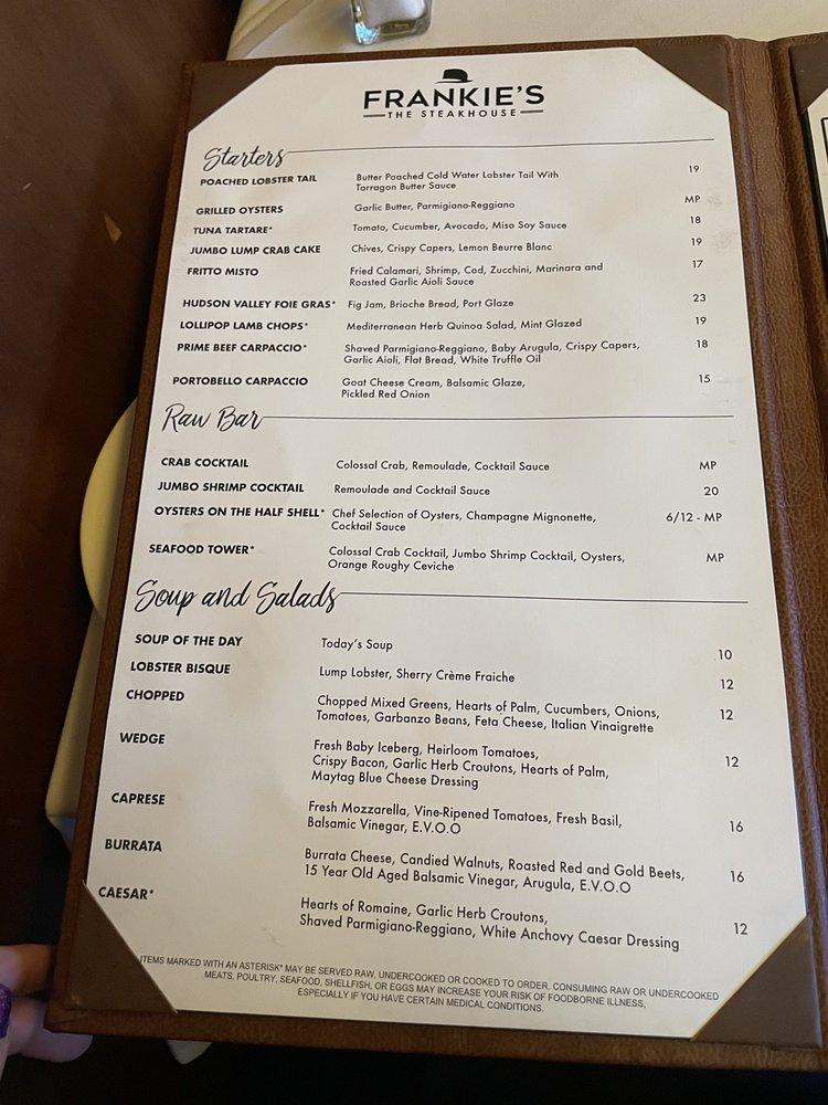 Menu at Frankie's The Steakhouse, Duluth, Sugarloaf Pkwy Floor 3