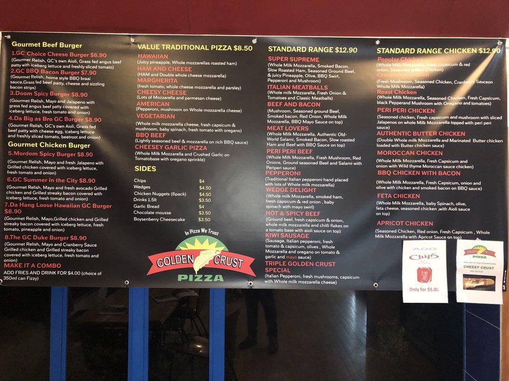 Menu at Golden Crust Pizza pizzeria, Turangi