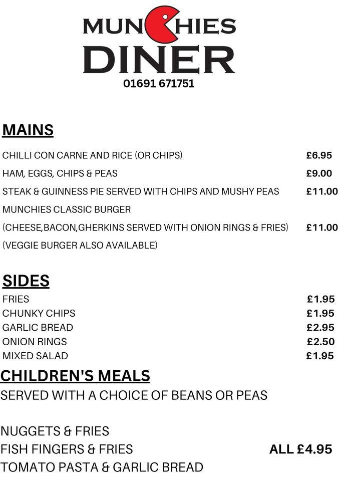 Menu at Munchies Diner cafe, Oswestry, Unit 3