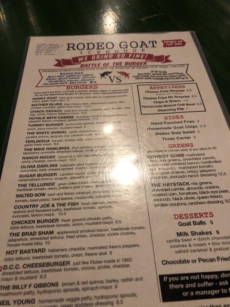 Menu at Rodeo Goat pub & bar, Dallas, Market Center Blvd