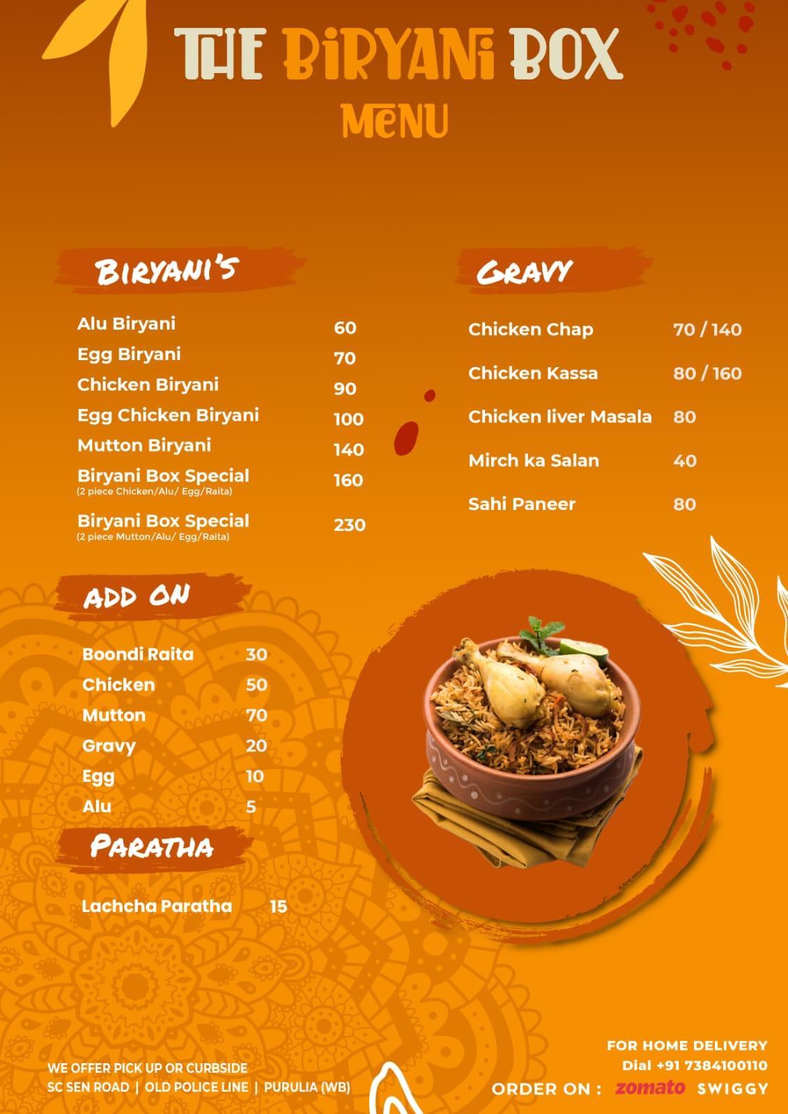 Menu at The Biryani Box, Purulia