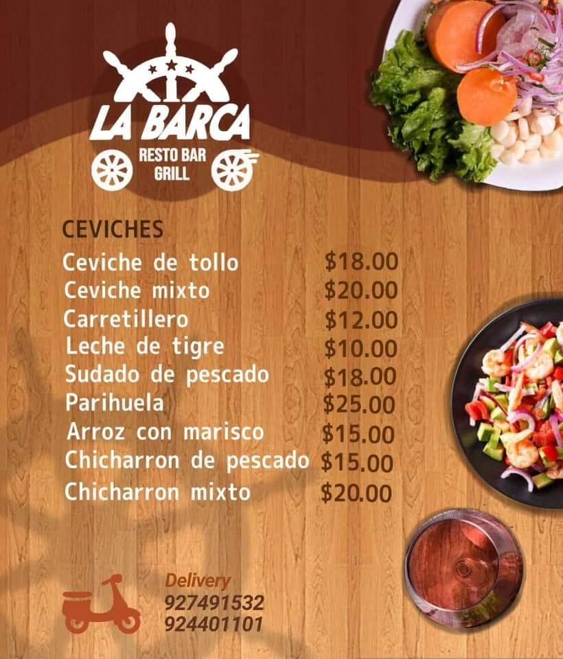 Menu at La Barca Restobar, Pomalca