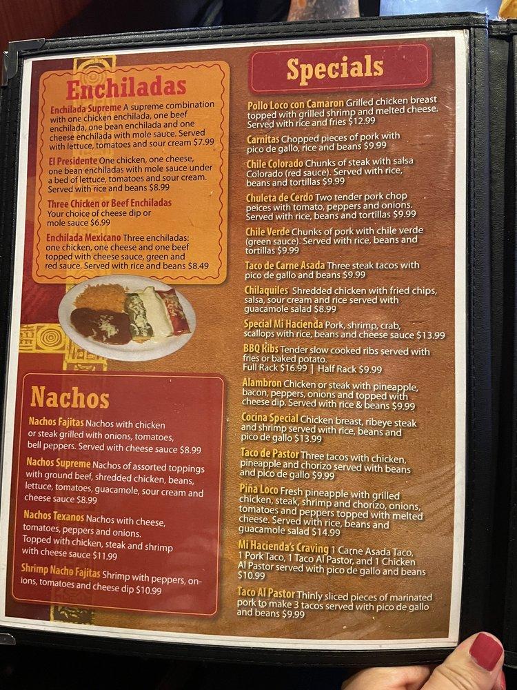 Menu at Mi Hacienda restaurant, Pikeville