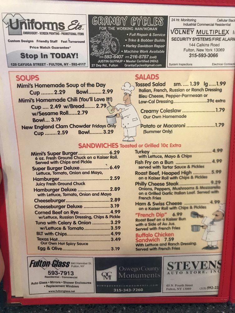 Menu at Mimi's Drive-In restaurant, Fulton