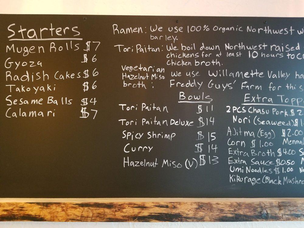Menu at Mugen Noodle Bar, Tigard