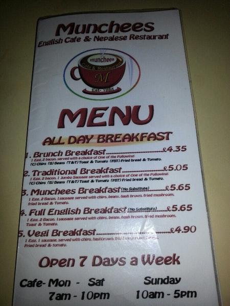 Menu at Munchees Cafe & Restaurant, Reading