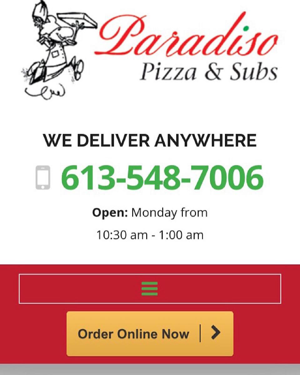 Paradiso Pizza & Subs Ltd, 887 Division St in Kingston - Restaurant ...