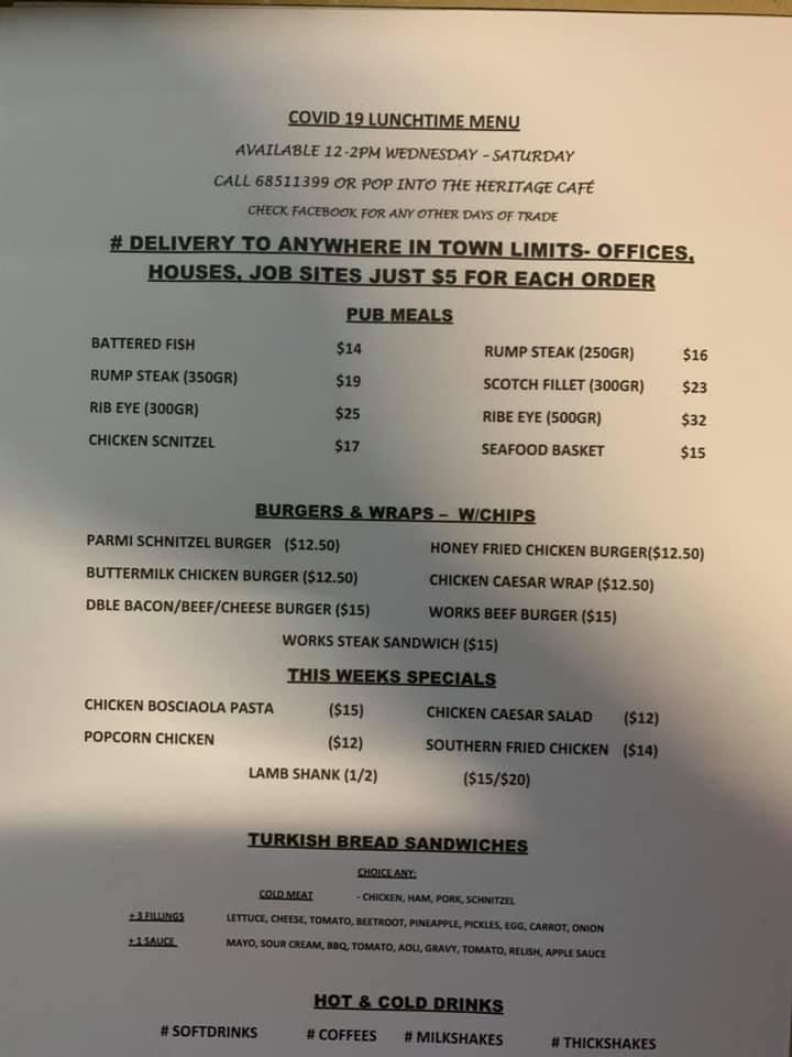 Menu at Post Office Hotel pub & bar, Forbes