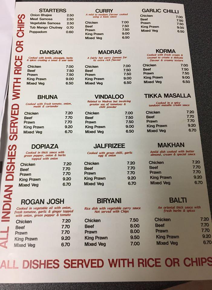Menu at Prima Takeaway pizzeria, Withernsea