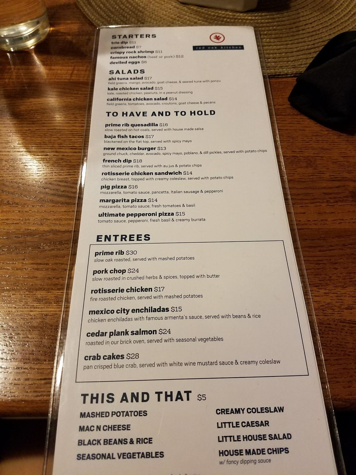 Menu at Red Oak Kitchen pub & bar, Odessa