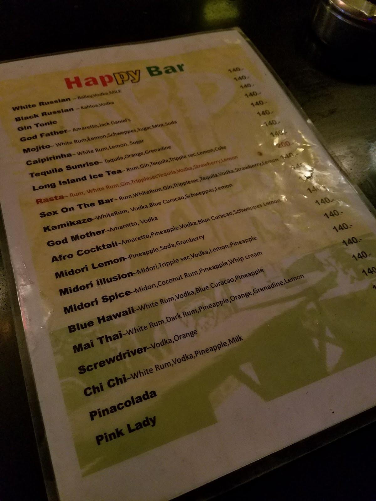 Carta de Reggae Bar Bangkok, Bangkok, 90/14 Ram Buttri