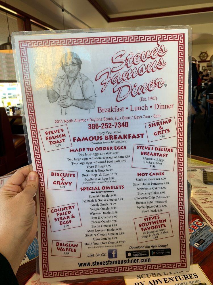 Menu at Steve's Famous Diner restaurant, Daytona Beach, N Atlantic Ave