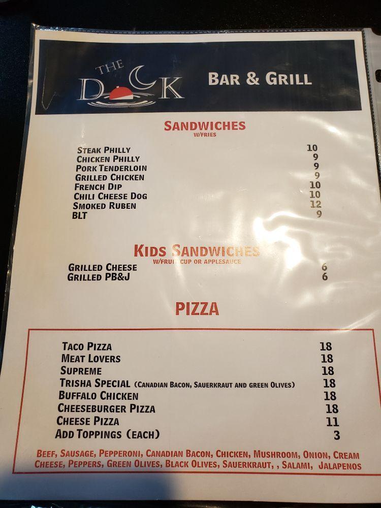 Menu at The Dock Bar and Grill, Council Bluffs