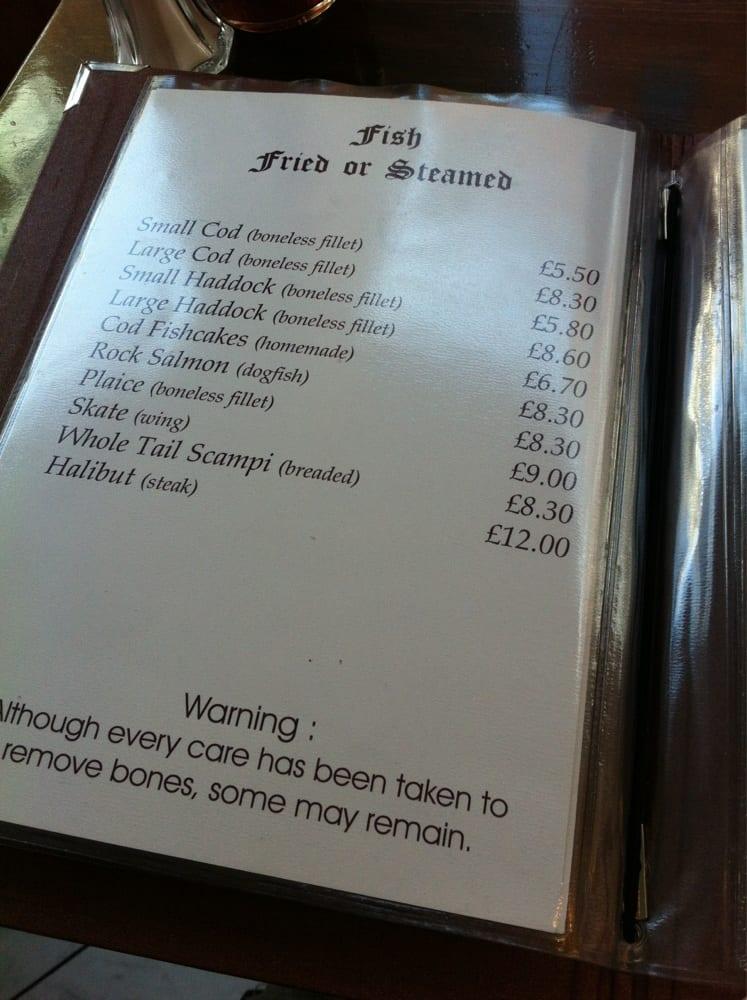 Carta de The Golden Hind Fish & Chips Restaurant, Londres