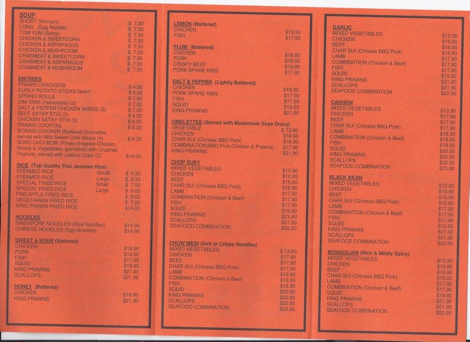 Menu at Woks Up restaurant, Tennant Creek