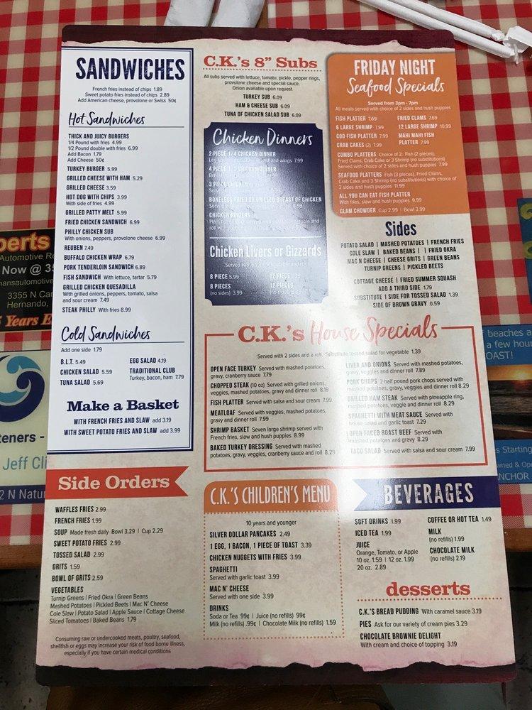 Menu at Chicken King restaurant, Hernando