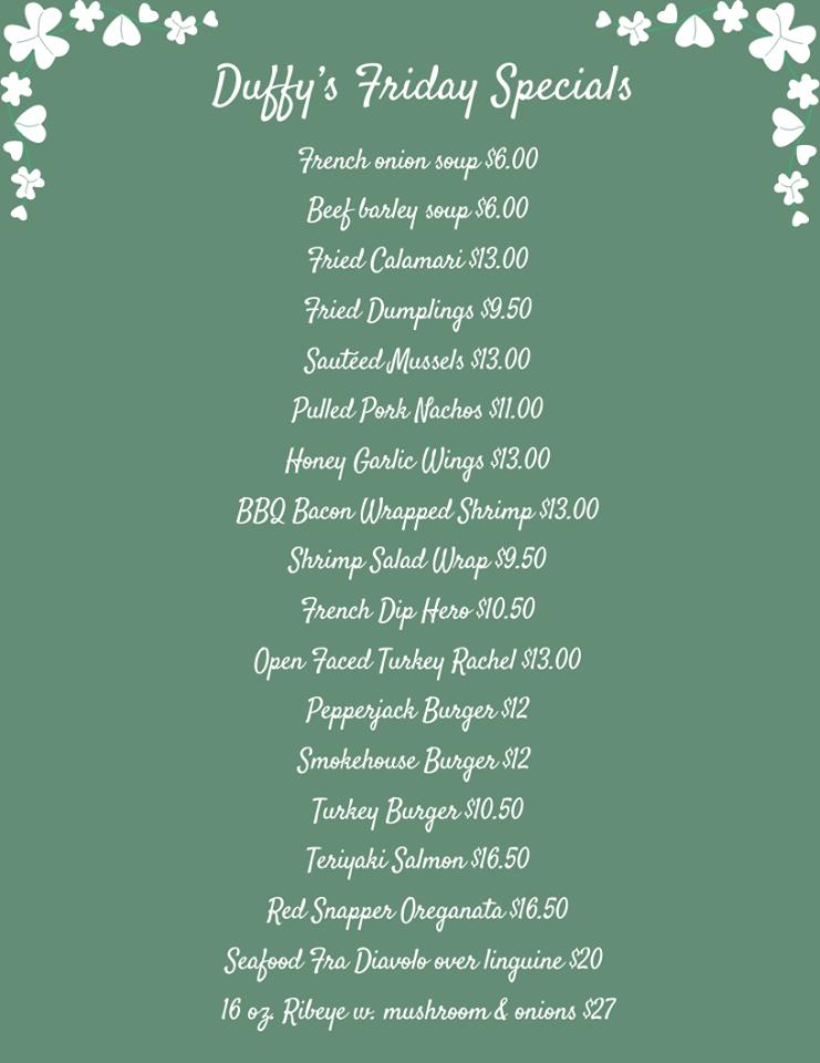 Menu at Duffy's pub & bar, Bayonne