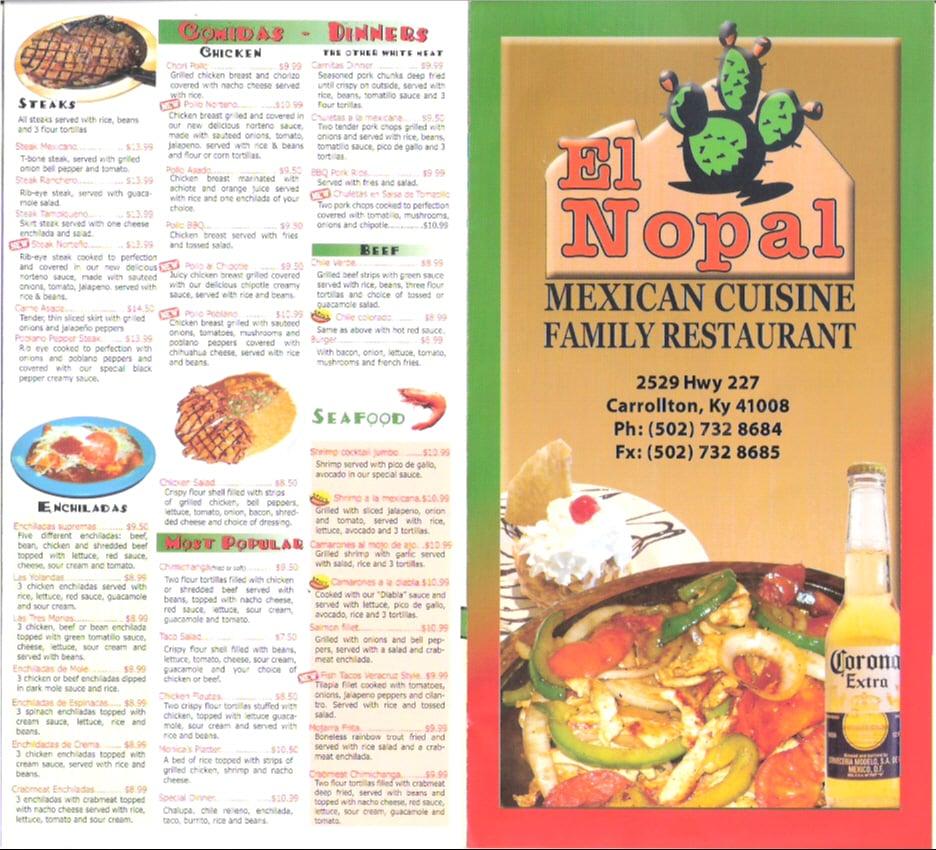 Menu at El Nopal restaurant, Carrollton, KY-227