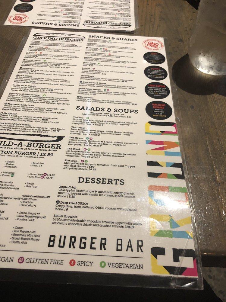 Menu at Ground Burger Bar, Newmarket