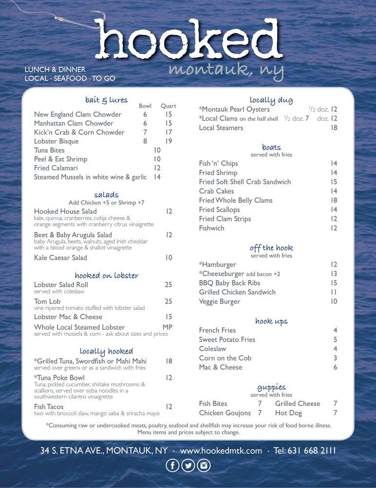 Menu at Hooked restaurant, Montauk