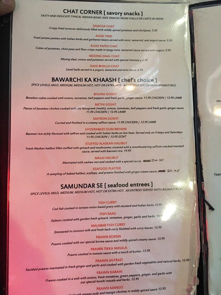 Carta del restaurante Kanishka Cuisine of India, Redmond