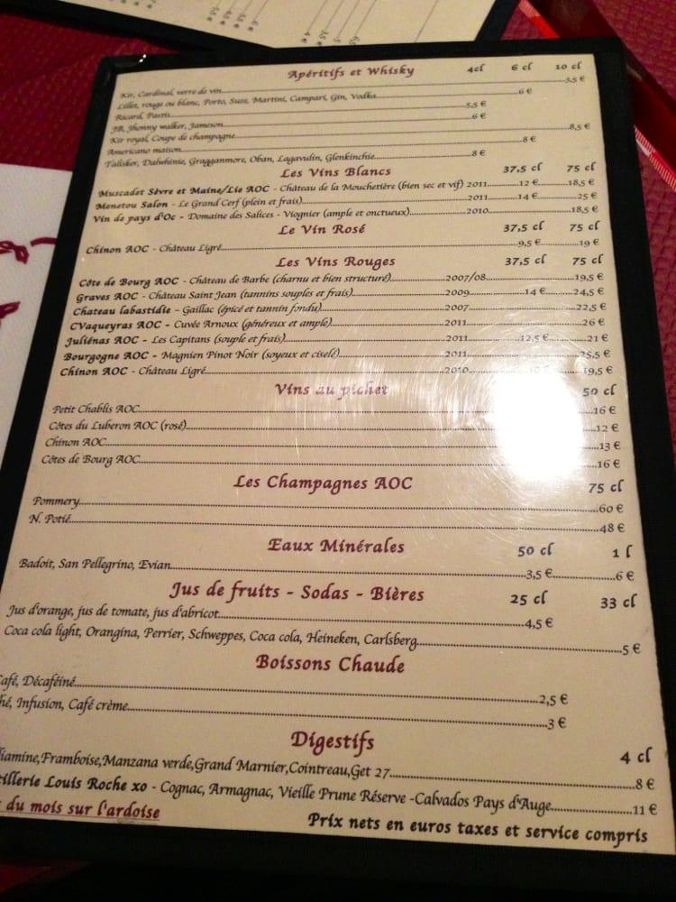 Menu at Le Scheffer restaurant, Paris