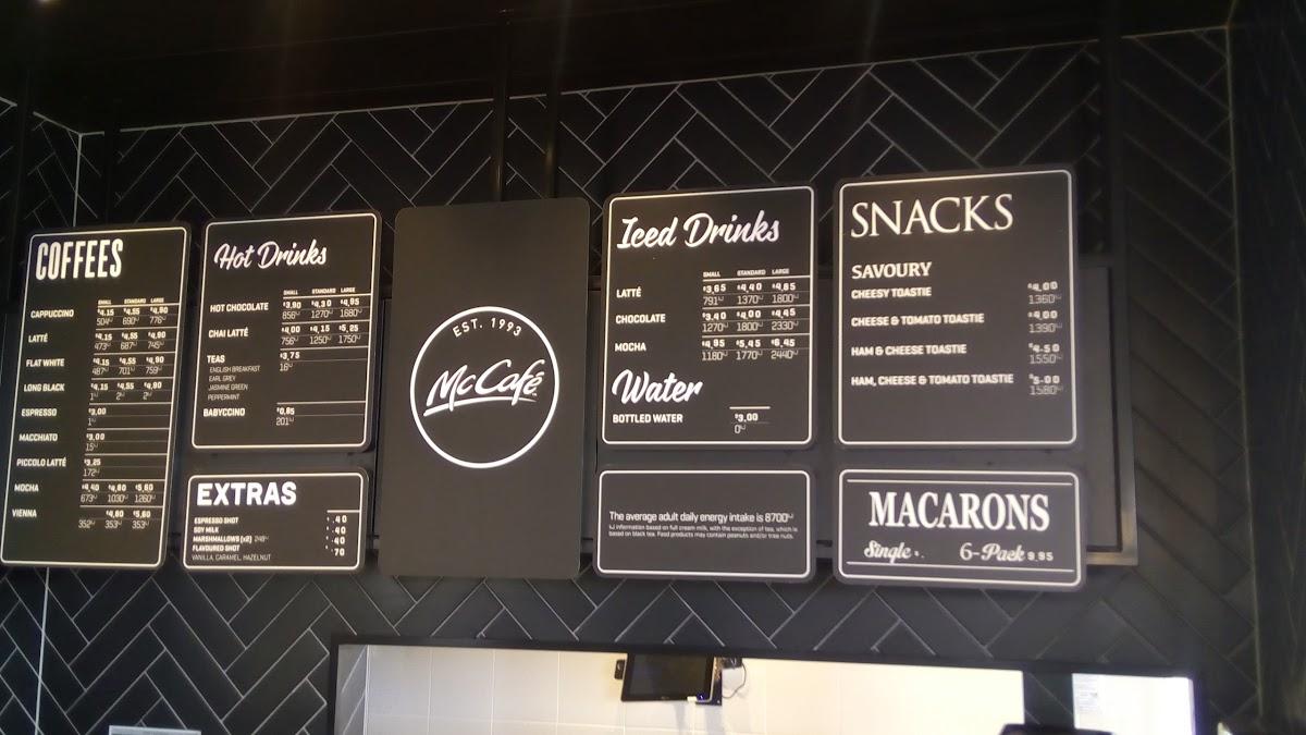 Menu at McDonald’s restaurant, North Lakes, 144 Flinders Parade