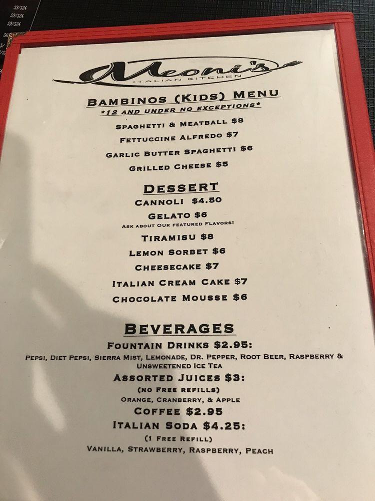 Menu at Meoni’s Italian Kitchen restaurant, Bullhead City