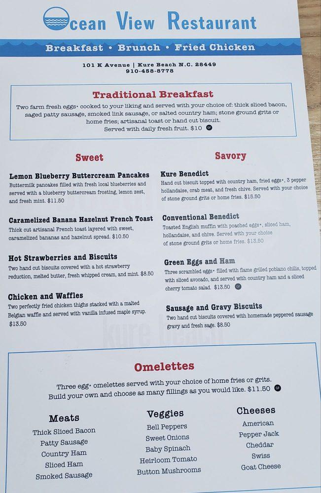 Menu at Ocean View Restaurant, Kure Beach, 101 K Avenue