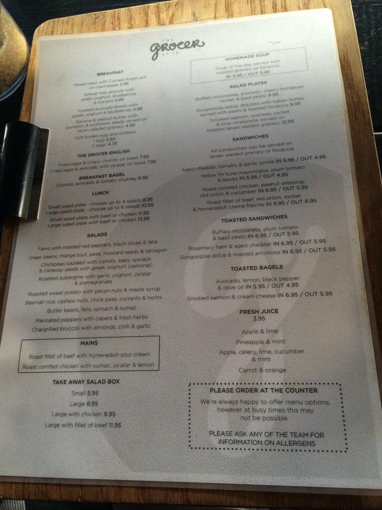 Menu at The Grocer at 15 cafe, Amersham