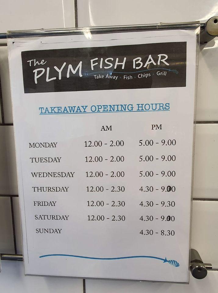 Menu at The Plym Fish Bar, Plymouth