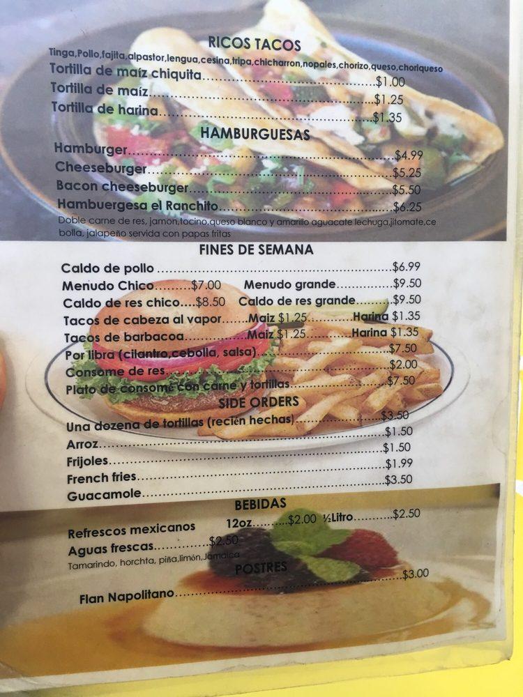 Menu at Tortas Y Tacos El Ranchito restaurant, Dallas