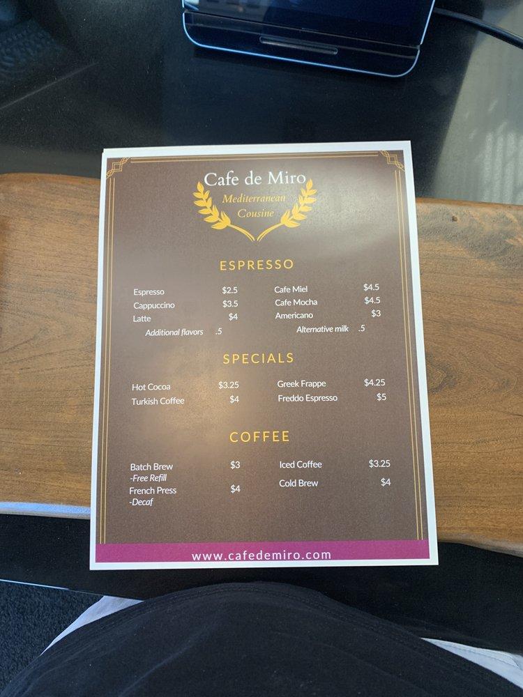 Menu at Cafe de Miro, Grand Rapids, Breton Rd SE