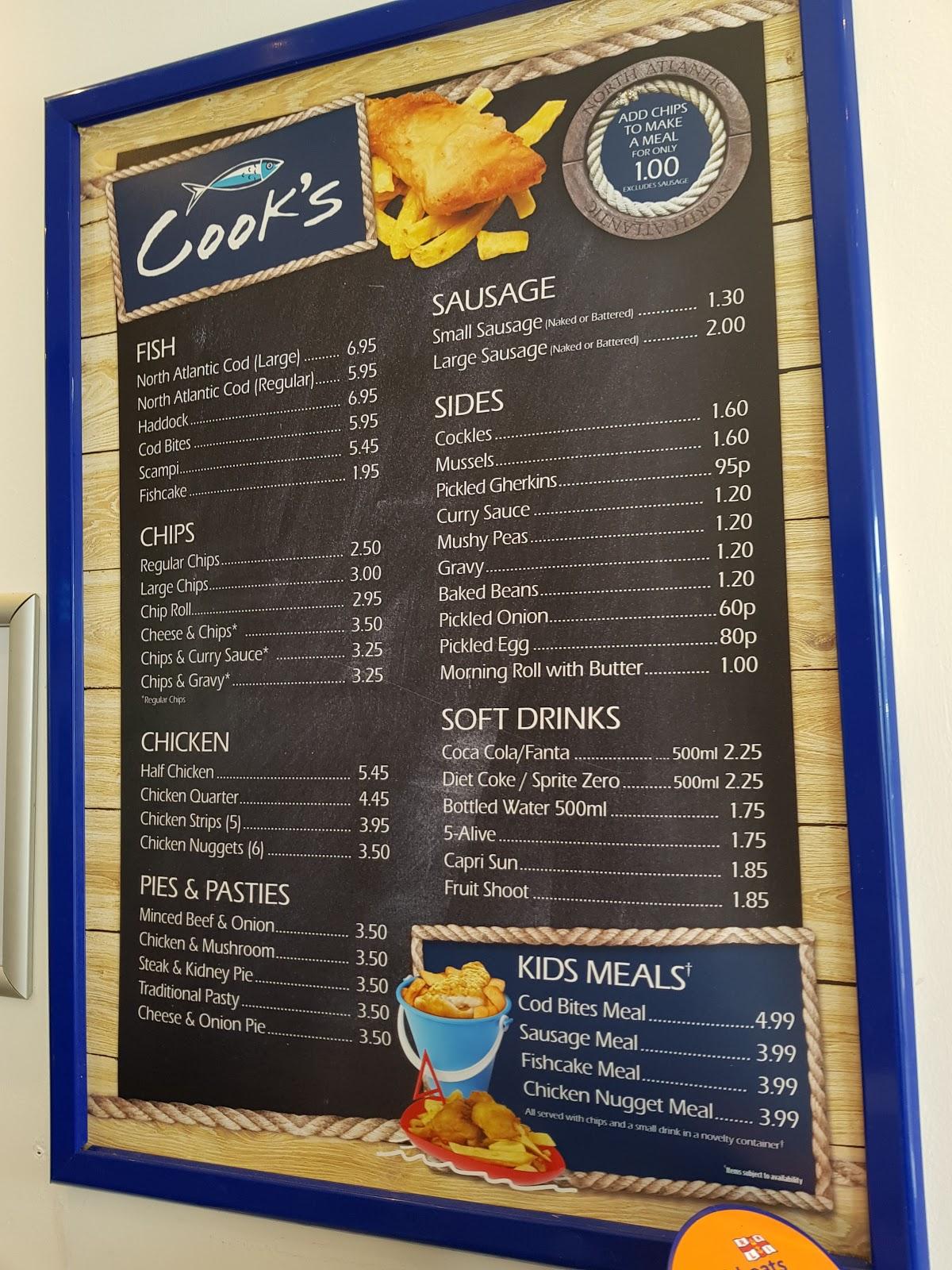 Menu at Cook's of Filey restaurant, Filey