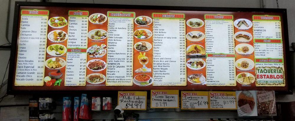 Menu at Establos Meat Market restaurant, Camarillo, Ventura Blvd