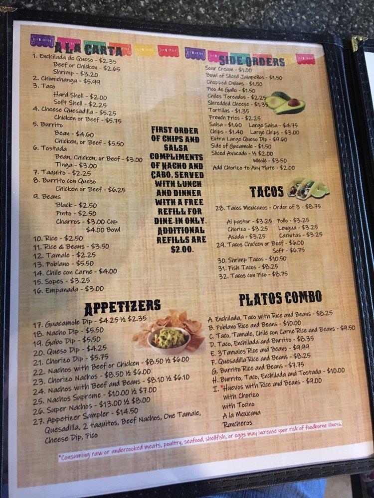 Menu at Los Primos Nacho and Gabo pub & bar, Laurel