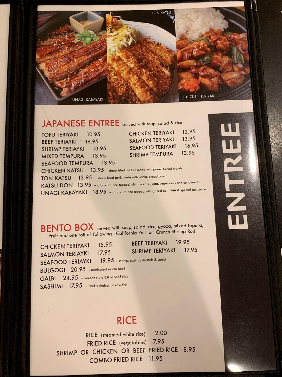 Menu at Midori restaurant, Nashville