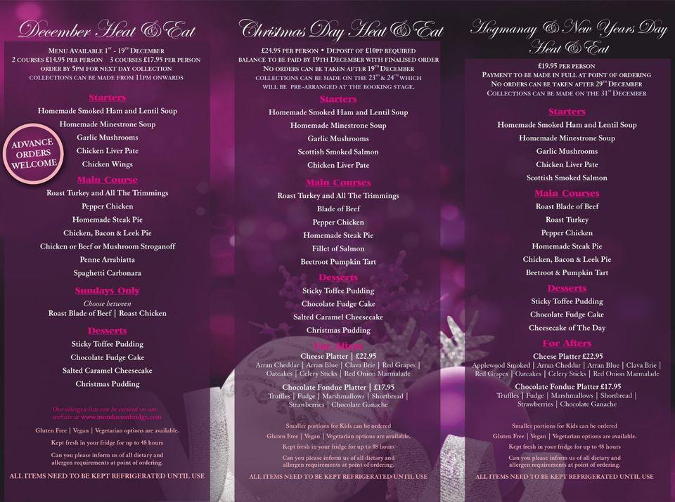 Menu at Mondo Restaurant, Coatbridge