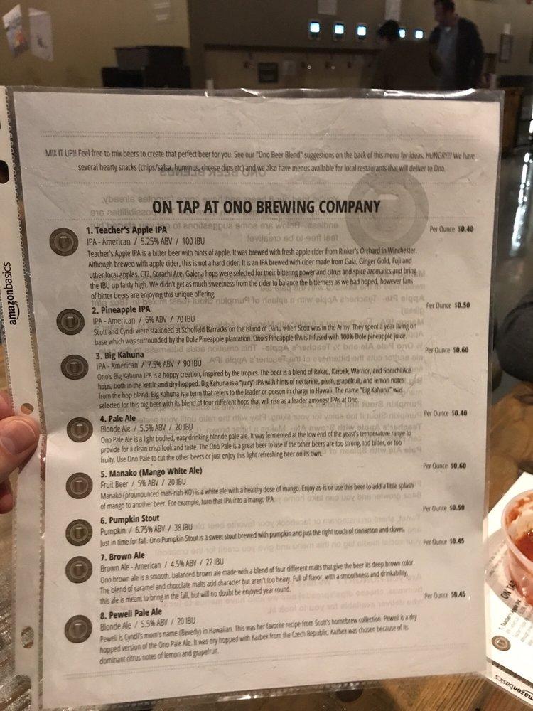 Menu at Ono Brewing Company BBQ, Chantilly